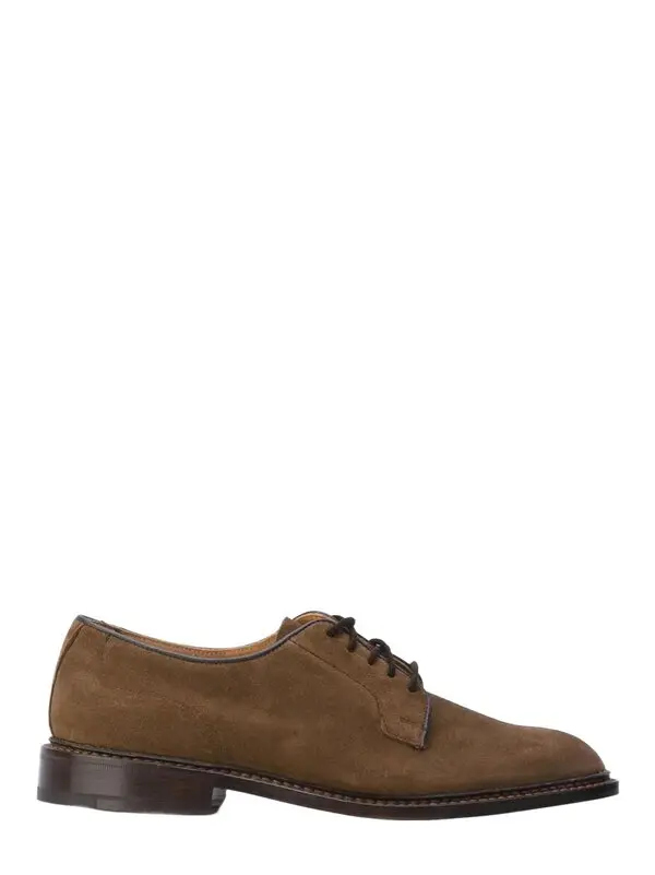 TRICKER'S Round Toe Lace-up Suede Derby Shoes - Brown