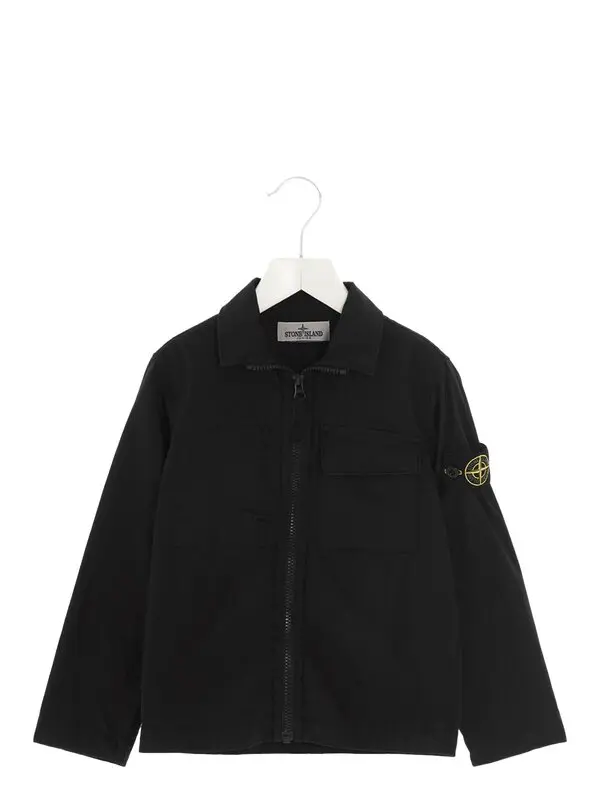 Stone Island Long-sleeved Zip Jacket With Logo - Black