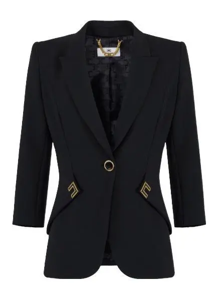 Elisabetta Franchi Single-breasted Jacket With Golden Logo Details - Black