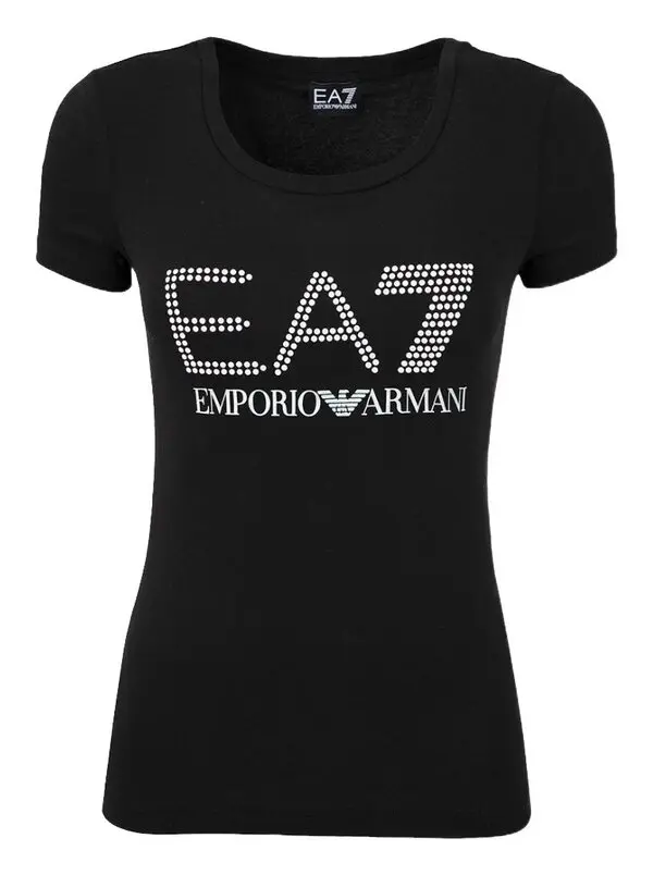 EA7 Embellished Logo Round Neck Short Sleeve T-shirt - Black