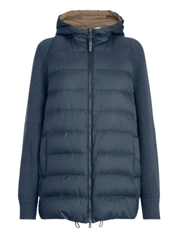 Brunello Cucinelli Hooded Knit-sleeve Jacket - Blue