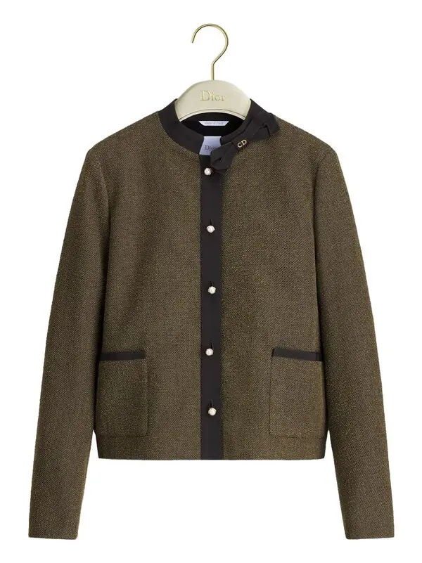 Dior Cropped Jacket With Grosgrain Bow And Cd Signature - Khaki