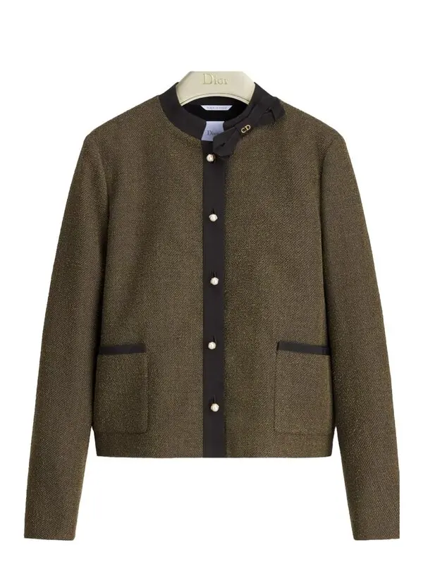 Dior Cropped Jacket With Grosgrain Bow And Cd Signature - Khaki
