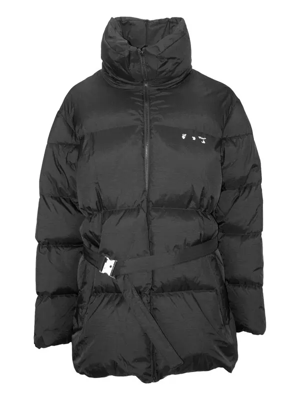 Off-White Logo Belted Puffer Jacket - Black