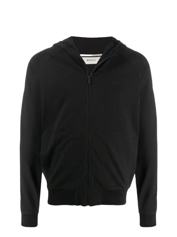 Zegna Hooded Zip-up Sweatshirt - Black