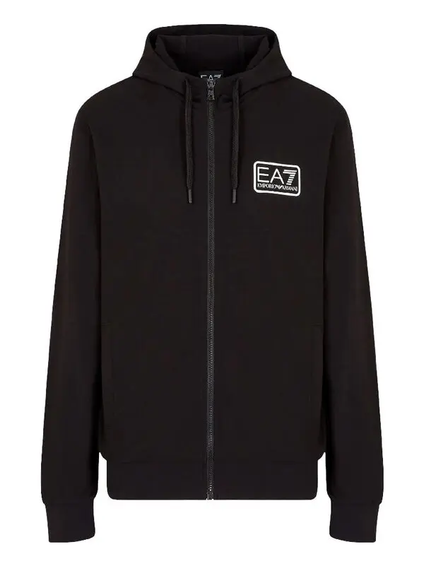 EA7 Logo Hooded Jacket - Black