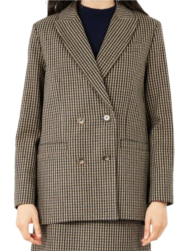 A.p.c. Checked Double-breasted Coat - Brown