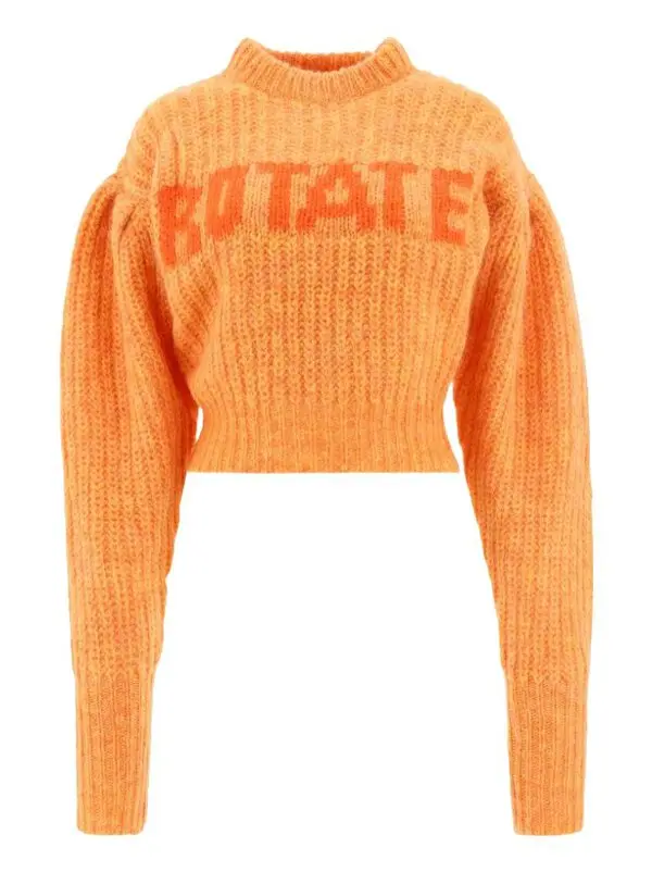 ROTATE BY BIRGER CHRISTENSEN Logo Bubble Sleeve Cropped Sweater - Orange