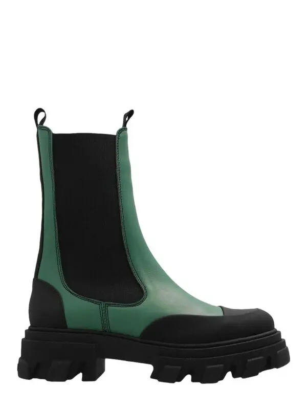 GANNI Color-blocked Round Toe Ankle Boots - Green