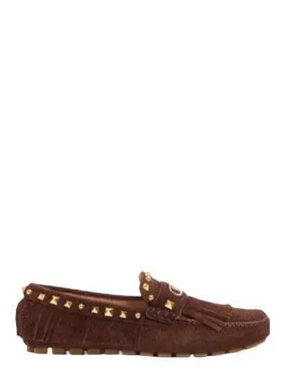 Valentino Garavani Rockstud Fringed Suede Loafers - Brown