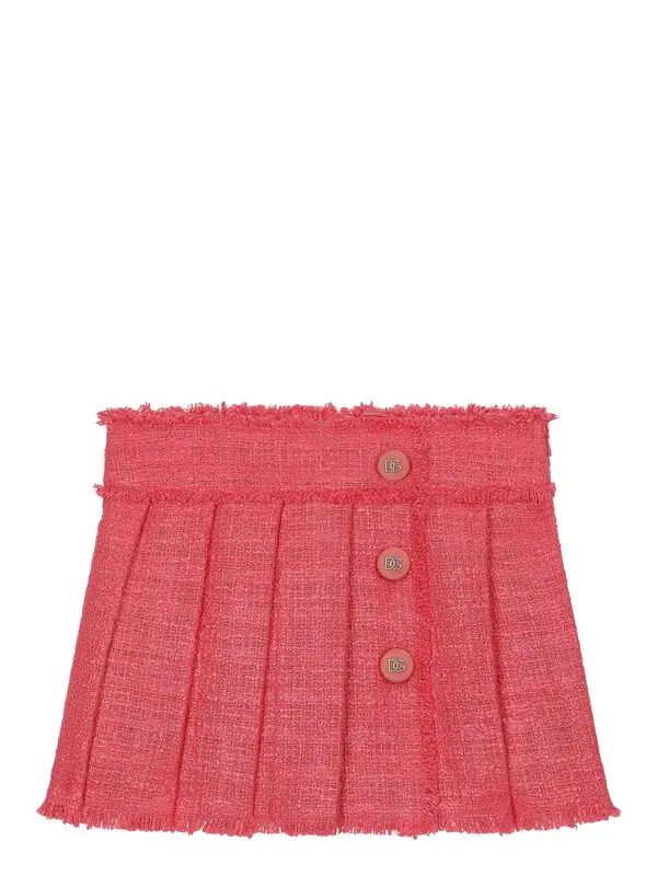 Dolce & Gabbana Pleated Tweed Miniskirt With Logo Buttons - Fuchsia