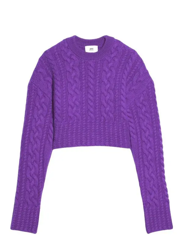 Ami Cable-knit Cropped Jumper - Purple