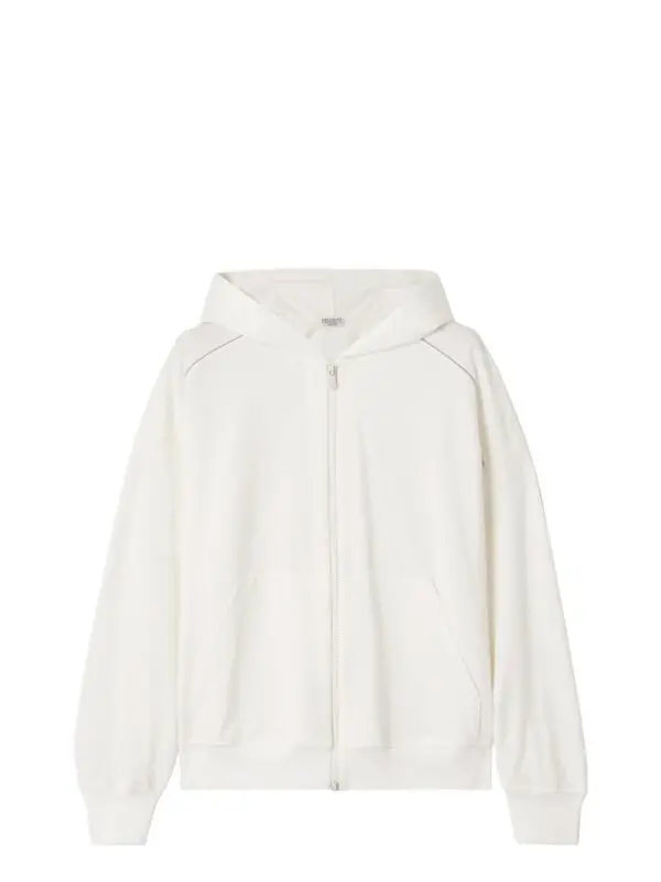 Brunello Cucinelli Monili Embellished Zip Hoodie - White