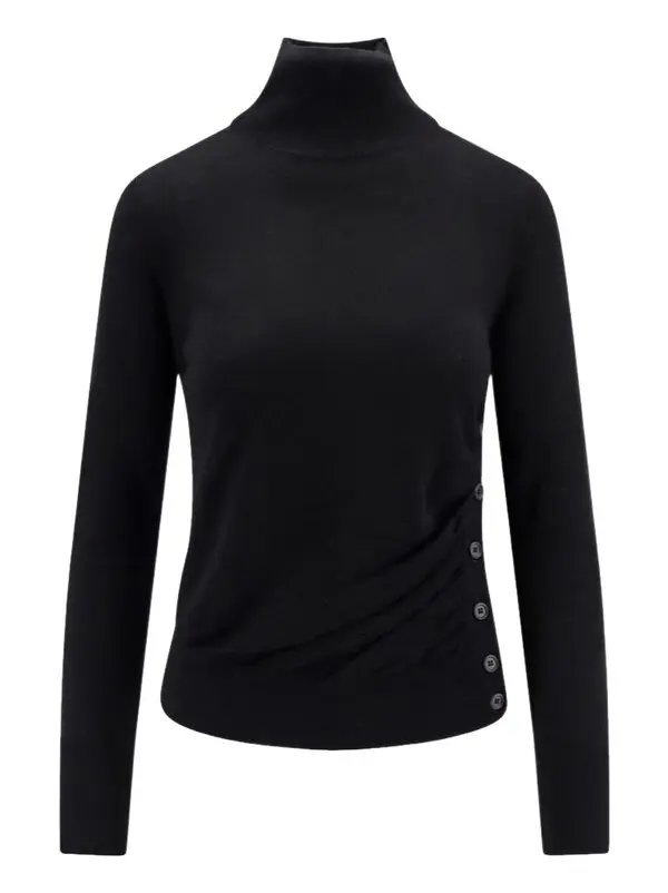 Pinko High-neck Knitted Jumper With Decorative Side Buttons - Black