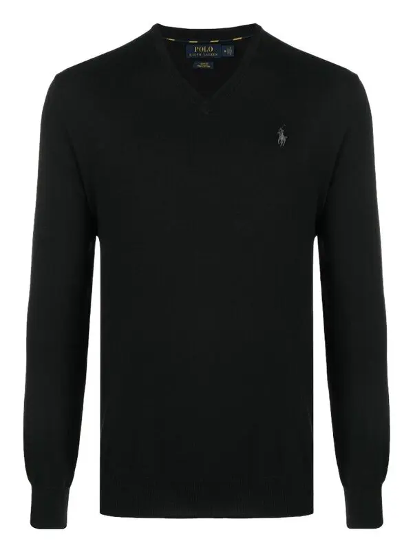 Polo Ralph Lauren Knitted V-neck Jumper With Signature Embroidery - Black