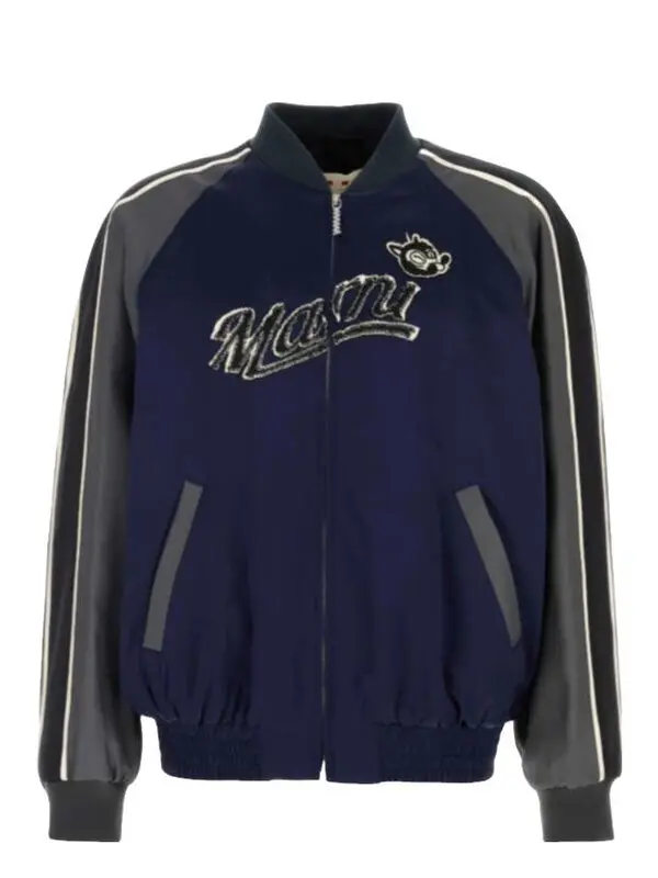 Marni Logo Flocked Zip Up Jacket - Black