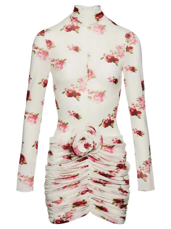 Magda Butrym Sheer High Neck Midi Dress With Pleated Details - Cream