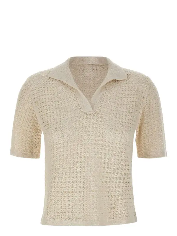Eleventy Open-knit Polo Sweater - Nude