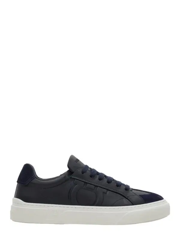 FERRAGAMO Gancini Embossed Round Toe Lace-up Sneakers - Navy Blue