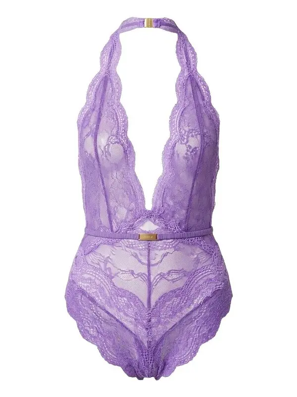 Gucci Floral Lace Halterneck Bodysuit - Purple