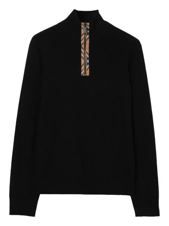 Burberry Half-zip Jumper With Check Trim - Black