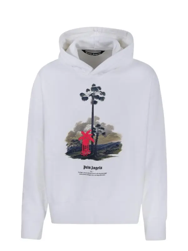 Palm Angels Graphic Printed Hooded Sweatshirt - White