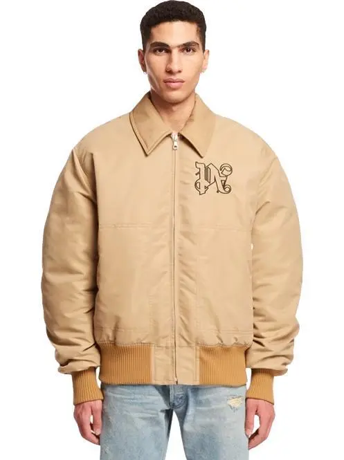 Palm Angels Long-sleeved Bomber Jacket With Embroidered Logo - Nude