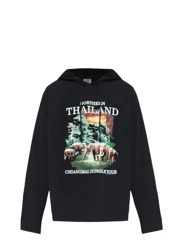 Vetements Printed Drawstring Hoodie - Black