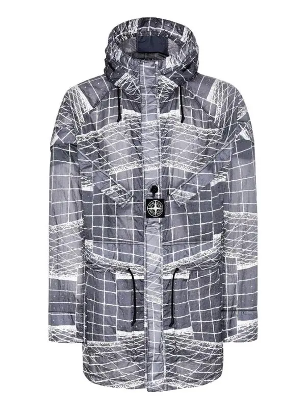 Stone Island Reflective Grid Drawstring Hooded Jacket - Blue-gray