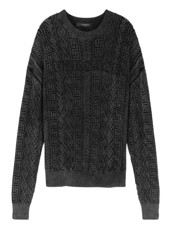Versace Logo Embroidered Knitted Jumper - Black