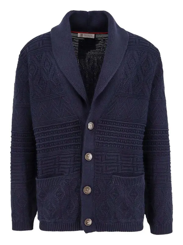 Brunello Cucinelli Shawl Collar Cardigan - Navy Blue
