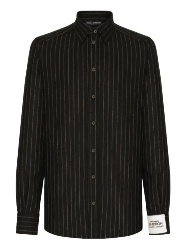 Dolce & Gabbana Dolce Gabbana Logo Patch Striped Shirt - Black