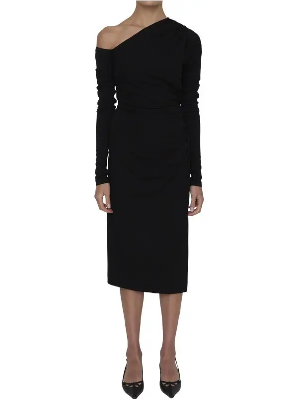 Dolce & Gabbana Asymmetrical Draped Midi Dress - Black