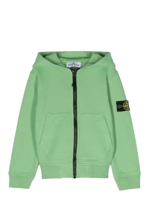 Stone Island Zip-up Compass Patch Hoodie - Green