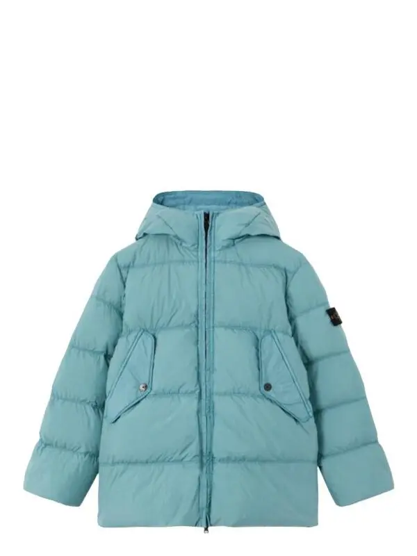 Stone Island Quilted Logo-patch Hooded Jacket - Blue