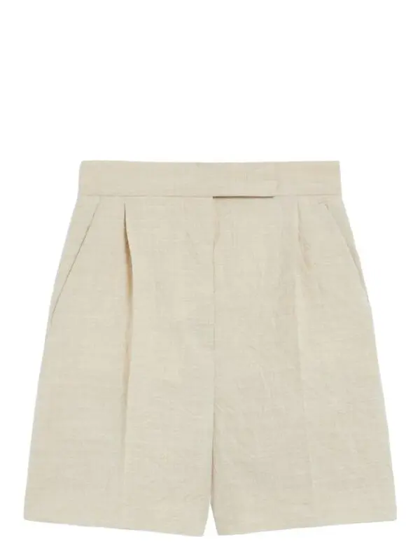 Max Mara Belted Pleated Crinkled Shorts - Beige