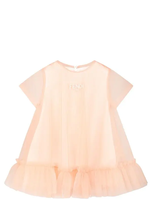 Fendi Cotton Muslin Dress With Ruffle Hem - Pink