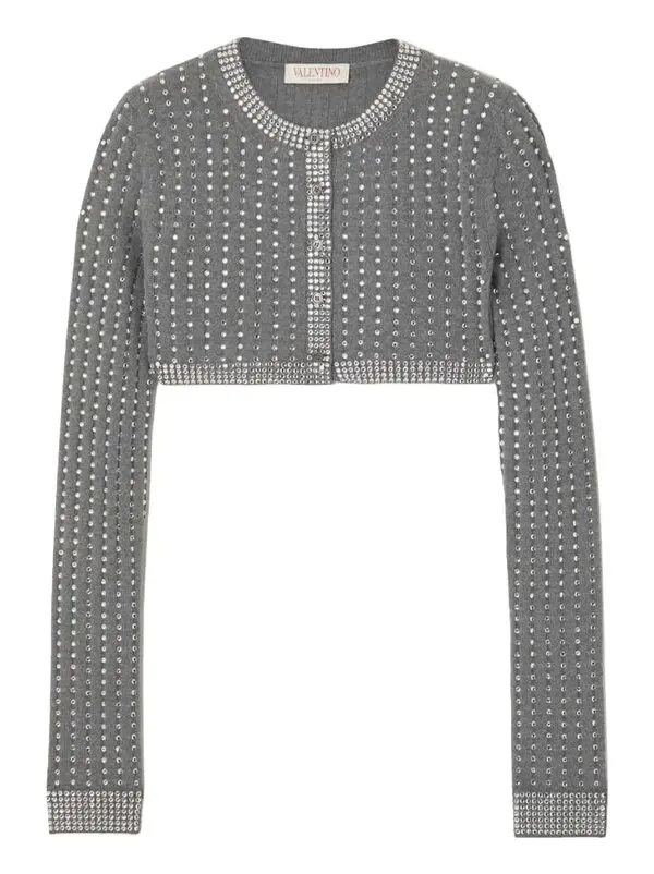 Valentino Garavani Embellished Wool Cardigan - Gray