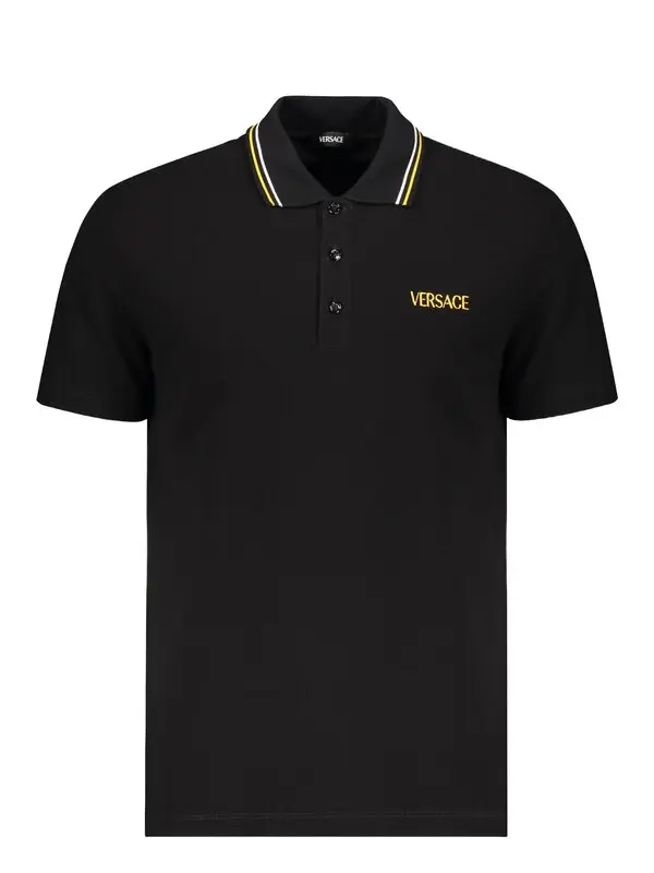 Versace Logo Trim Polo Shirt - Black