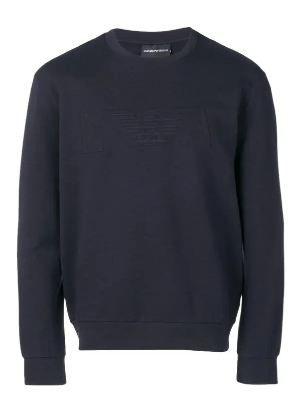 Emporio Armani Logo Embossed Crewneck Sweater - Black