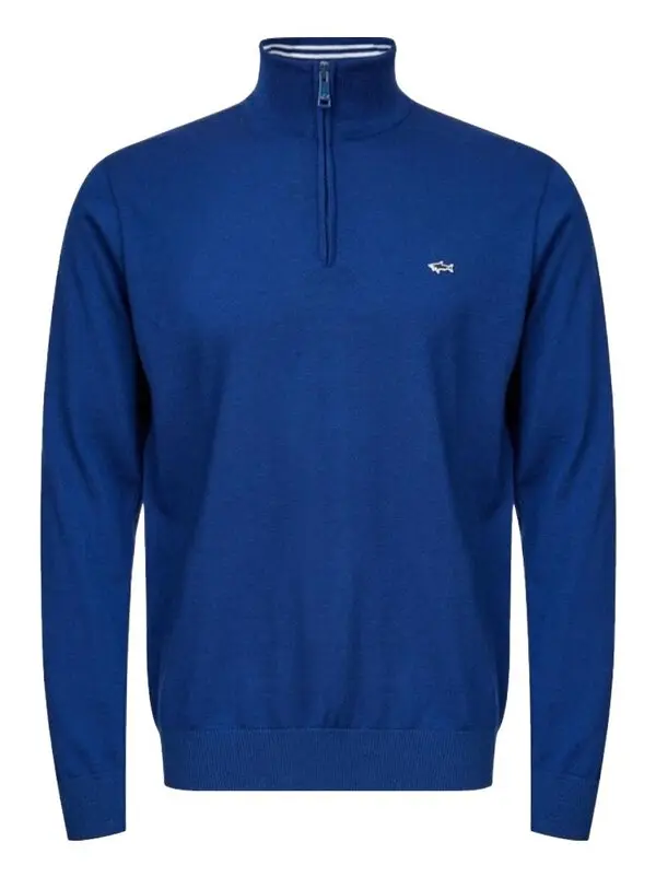 PAUL  SHARK Paul & Shark Logo Quarter Zip Sweater - Blue