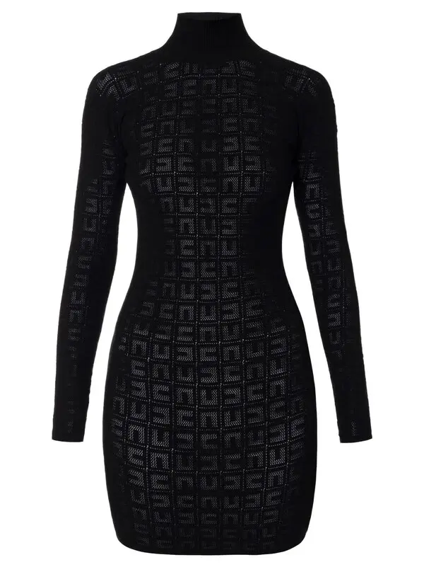 Elisabetta Franchi Logo Monogrammed Mesh Stitched Mini Dress - Black