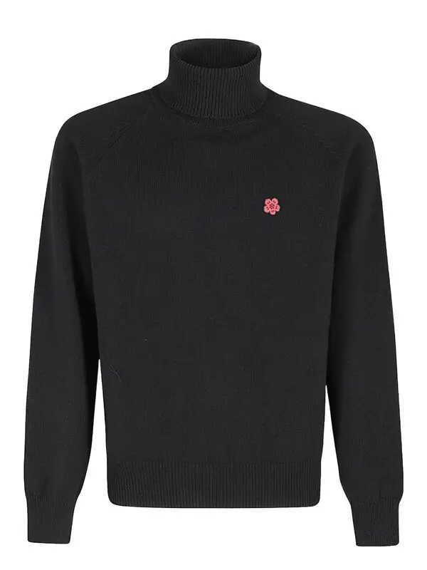 Kenzo Boke Flower" Embroidered Wool Turtleneck Jumper - Black