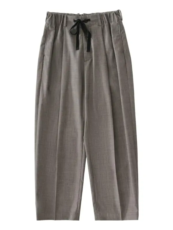 Studio Nicholson Cropped Pleated Trousers With Drawstring - Warm Gray