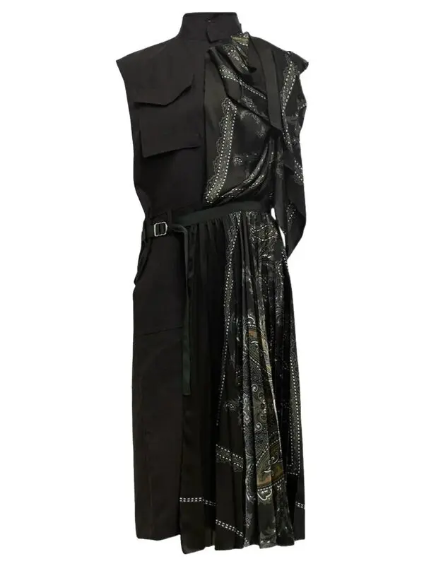 Sacai Printed Paisley Paneled Midi Dress - Brown/khaki