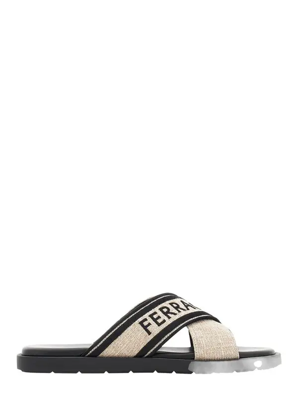 FERRAGAMO Cross-strap Slippers With Logo Detailing - Beige/black