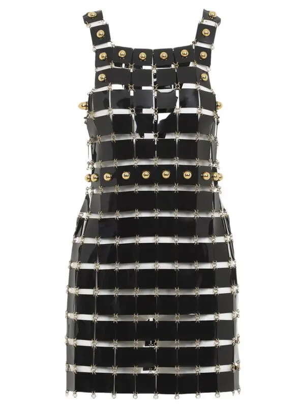 Rabanne Square Neck Sleeveless Mini Dress With Gold Studs - Black