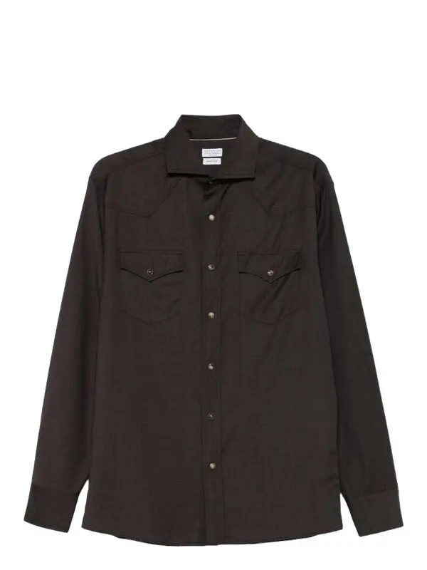Brunello Cucinelli Long Sleeved Spread Collared Shirt - Black