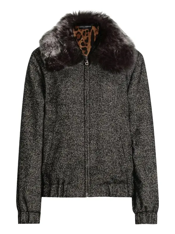Dolce & Gabbana Zip-up Bomber Jacket With Fur Collar - Multi-color