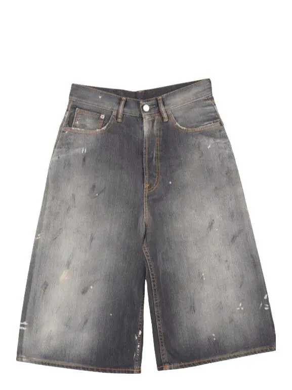 Acne Studios Wide Leg Denim Bermuda Shorts - Gray